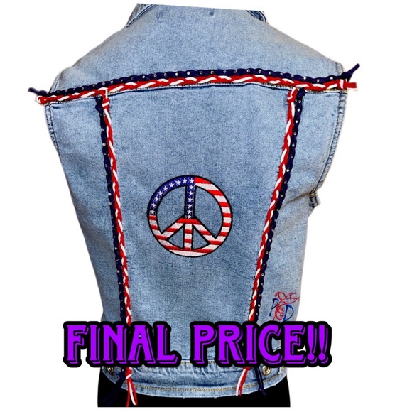 Pamynthia Designs | Jackets & Coats | Flag Peace Sign Embroidered Denim ...